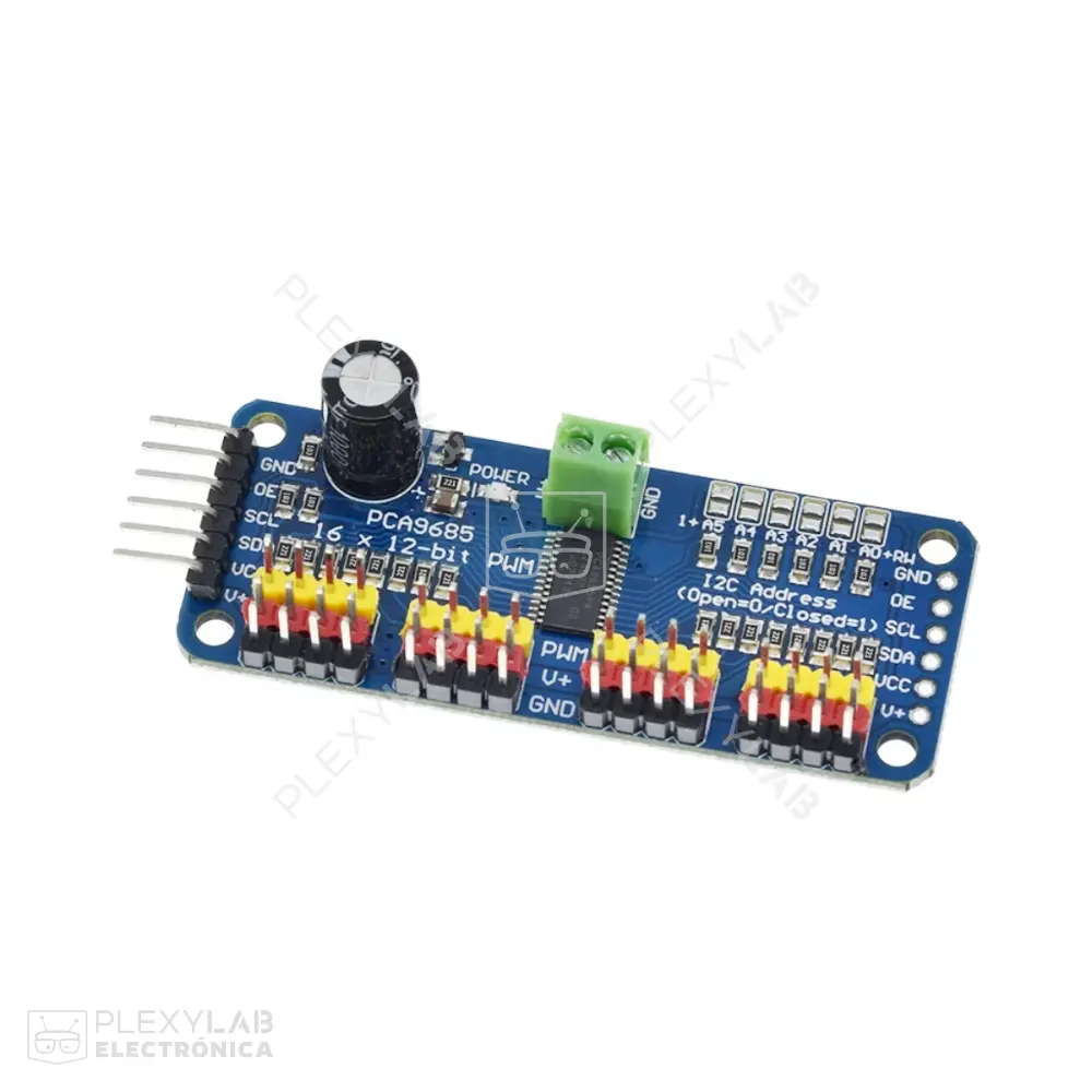 Módulo driver para servomotores PCA9685 I2C de 16 canales 12 bits | PLEXYLAB